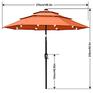 ABCCANOPY Solar Led Patio Umbrellas 3-Tiers 9FT (Orange)