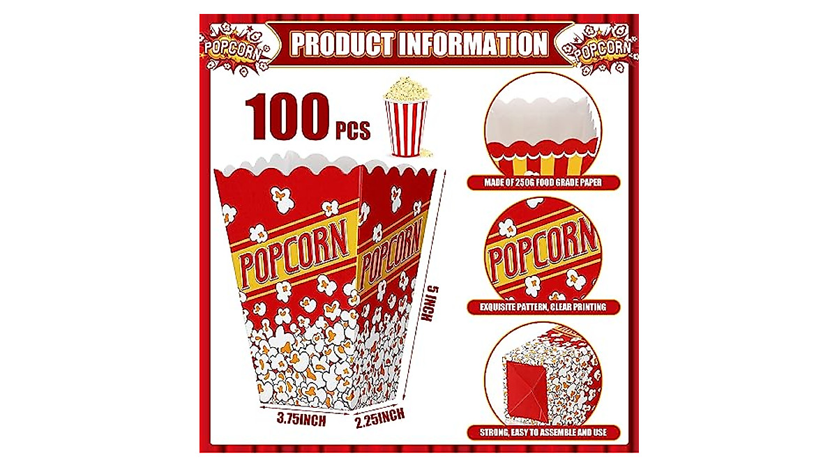 Panelee Popcorn Boxes - 100 Pcs for Movie Nights