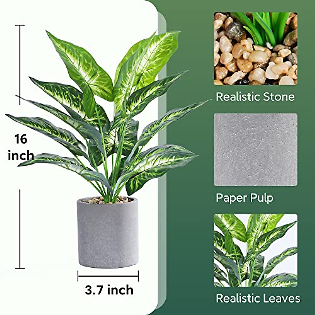 JC nateva 16" Small Fake Plants Artificial Potted Faux Plants for Office Desk Shelf Bathroom Home Decor