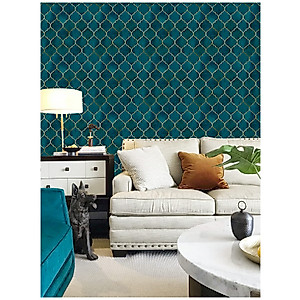 HAOKHOME 96034 Peel and Stick Wallpaper Graphic Trellis Emerald/Sapphire Blue/Gold Removable contactpaper for Home Bathroom Decorations 17.7in x 9.8ft