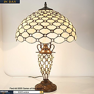 Tiffany Lamp Shade Replacement W16H7 Inch Stained Glass Crystal Pear Bead Lampshade Fit For Table Lamps FLoor Lamp Ceiling Fixture (3 Hooks)Pendant Hanging Light S005 WERFACTORY Home Office Decoration
