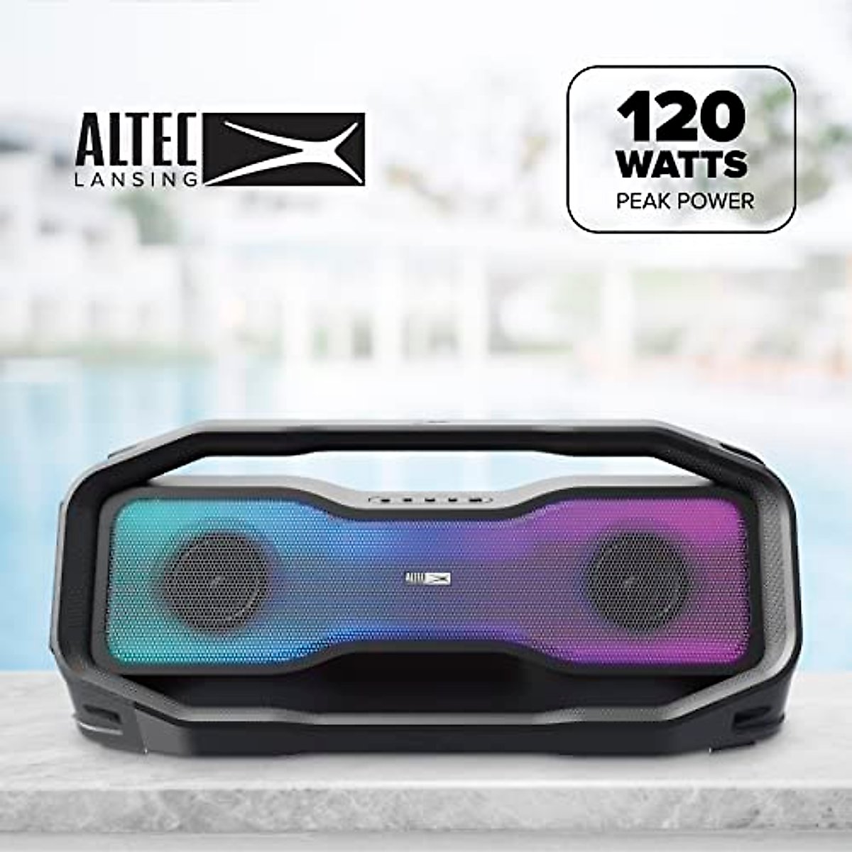 Altec Lansing Rockbox XL 2.0 Portable Bluetooth Wireless Speakers with Led Lights, IP67 Waterproof and Durable for Outdoor, 20 Hours Battery with App Control