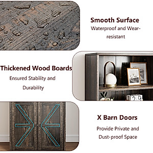 GAOMON Bookcase with Doors Farmhouse Bookshelf 11.8in Depth Wooden Display Storage Shelves 71.4in Tall Bookcases Industrial 6 Shelf Grey Bookshelves for Bedroom, Living Room, Home Office