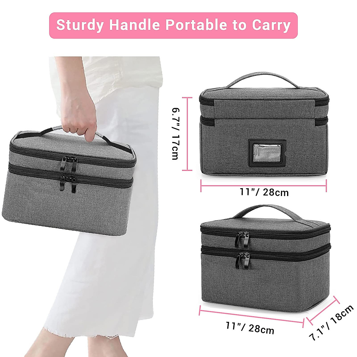 Medicine Organizer and Storage Bag Empty, Family First Aid Box, Pill Bottle Organizer Bag for Emergency Medication, Supplements or Medical Kits, Zippered Medicine Bag for Home and Travel(Gray)