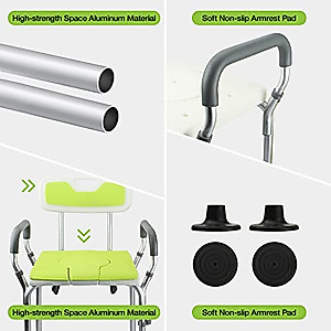 3 in 1 Commode Shower Chair for Inside Shower 400lbs, Raised Bedside Shower Seat with Arms & Back, Adjustable Toilet Seat Risers, Bathtub Stool for Seniors, Elderly, Disabled, Handicap, Injured