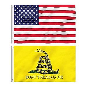 American USA Flag and Gadsden Don't Tread On Me Flag, 2 Polyester Flags, 3 x 5FT, Bright Colors And UV Fading Resistance, Double Stitched And Flags With Brass Grommets