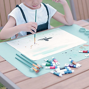 HQSGDMN Silicone Craft Mat, 24x16inch Nonstick Craft Mat with Collapsible Paint Brush Cleaning Cup and Pen Holders Silicone Sheet Crafting for DIY Projects (Color : Blue)