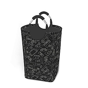 Duduho Video Game Controller Black Laundry Basket with Handles Laundry Hamper Toys Storage Organizer Foldable Bucket Washing Bin Dirty Clothes Bag for Home Bathroom Bedroom Dorm