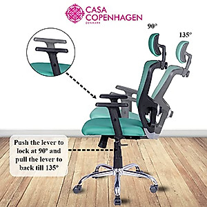 Casa Copenhagen California Chair with Adjustable Lumbar Support, High-Back Mesh Computer Chair - Headrest, Soft Sponge Cushion, Swivel Desk Task Chair for Work or Home - Teal