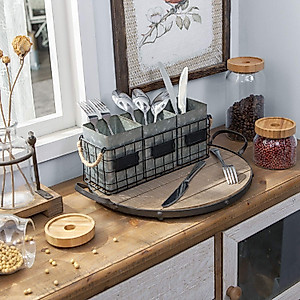 NIKKY HOME Farmhouse 3 Compartment Galvanized Flatware Cutlery Caddy Countertop Silverware Holder for Spoons, Knives, Forks - Silver