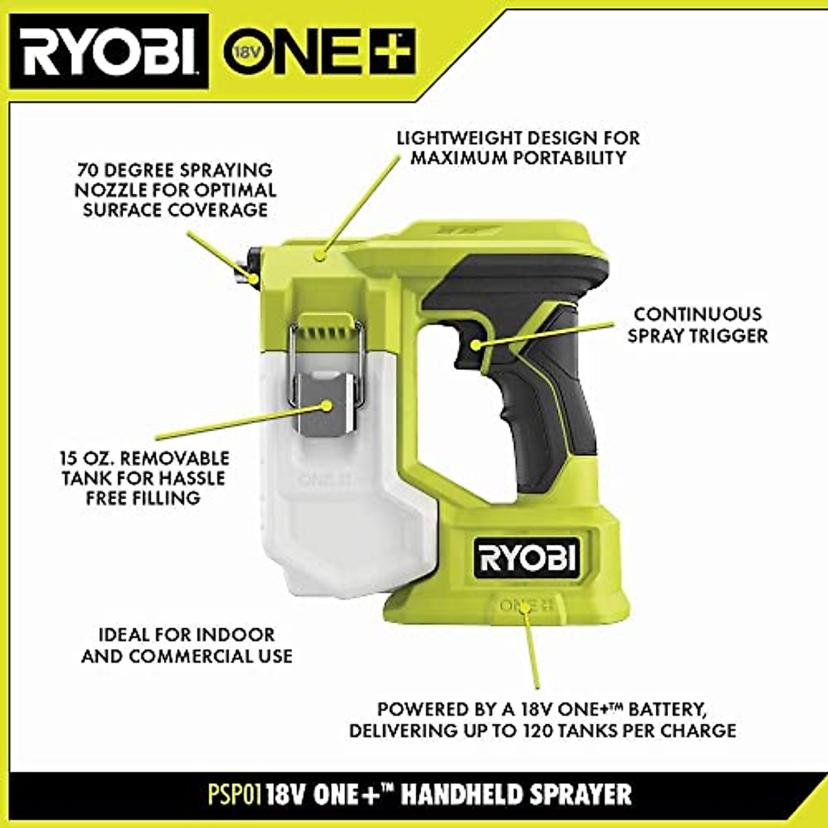 Ryobi One 18V Cordless Handheld Sprayer Kit with (1) 1.5 Ah Battery and Charger