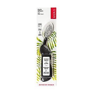 RADIUS Flex Brush with Soft Bristles Toothbrush BPA Free & ADA Accepted Designed to Improve Gum Health & Reduce Issues - Right Hand - Black/White - Pack of 1