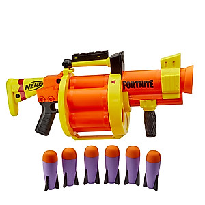 Nerf Fortnite GL Rocket-Firing Blaster - 6-Rocket Drum, Pump-to-Fire - Includes 6 Official Rockets - for Youth, Teen, Adult, Orange