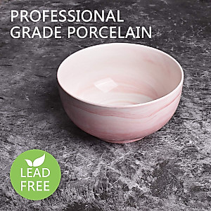 Bosmarlin Marbling Ceramic Soup Bowl Set of 4, 33 Oz, Dishwasher and Microwave Safe (33 Oz, A-Pink Marbling)