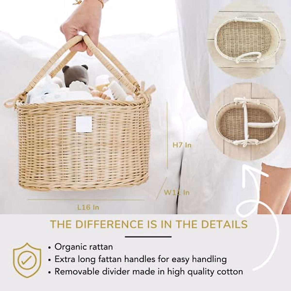 BEBE BASK Premium Nursery Bundle - Matching Baby Changing Basket & Baby Diaper Caddy Organizer - Handmade & Organic