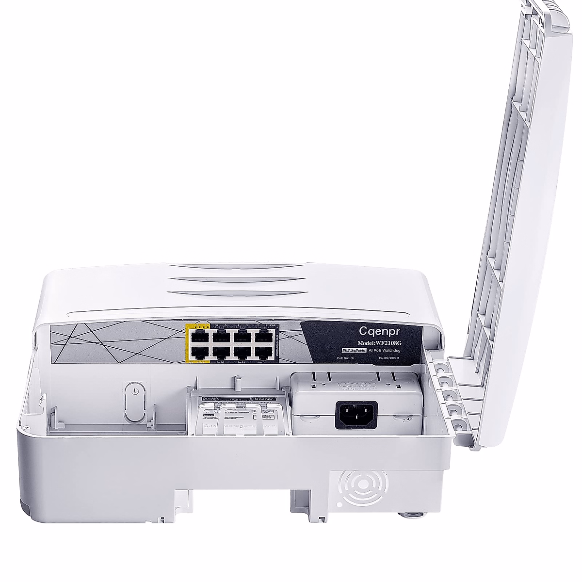 Cqenpr Indoor/Outdoor Waterproof Movable AI PoE Switch, IEEE 802.3af/at/bt, AI Watchdog, PoE++ BT Port 60W Output, Unmanaged.… (Outdoor 8 Port)