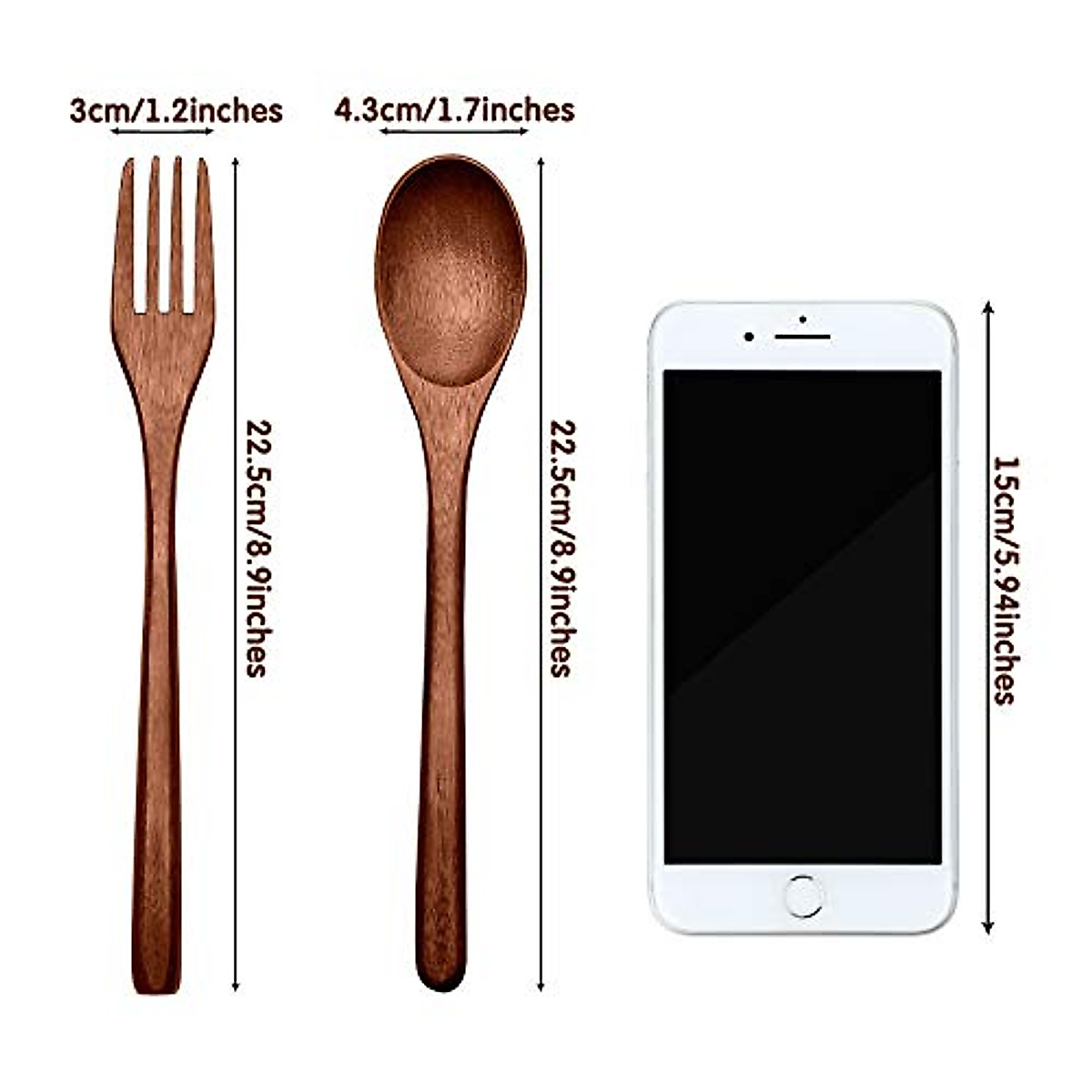 New Wooden Spoons Forks Set Including Wooden Spoons and Wooden Forks Japanese Wooden Utensil Set Reusable Handmade Natural Wood Flatware Set for Cooking Stirring Eating (10)