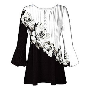 Warehouse Deals Today Button Down Shirts for Women Floral Print Tunic 2023 Summer Tops Dressy Casual Bell 3/4 Sleeve Buttons V Neck Spring Blouses