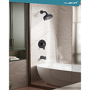 KUZOR 1PC Bathtub Shower Faucets Set, Brass With 304 Stainless Steels 5.5 inches 7 Setting Spray Shower Head, Efficient, Dense Water Flow, Anti-Scald - Bathroom/Shower Room - Matte Black