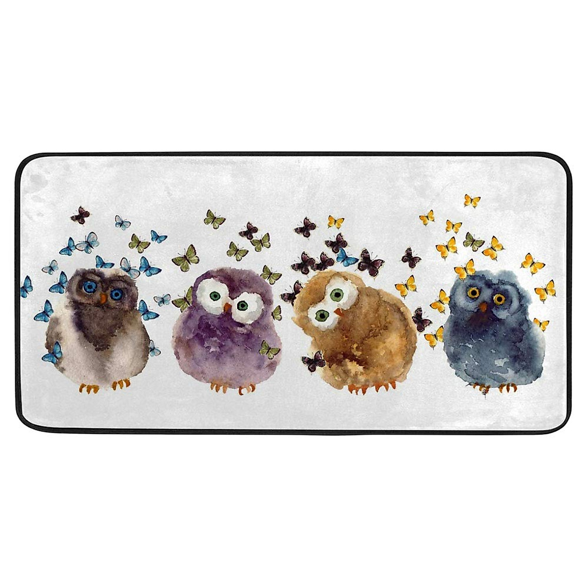 ZHIMI Kitchen Rug Anti Fatigue Kitchen Floor Mat ﻿Watercolor Owls with Butterfly Standing Runner Long Carpet Non-Slip Laundry Rug Rectangle Entryway Mat 39 x 20 Inch