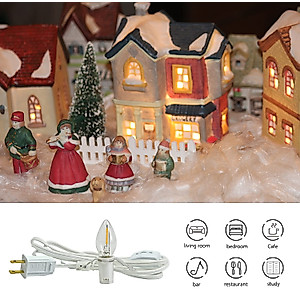 4 Pack Lights Accessory Cord with 4 C7 Led Light Bulb, Clip-in Lamp Cord Replacement, Candelabra-Base E12 Socket White Cord with On/Off Switch Pluggs for Holiday Decorations