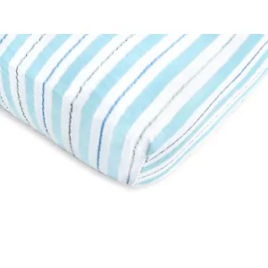 SwaddleDesigns Softest Cotton Muslin Fitted Crib Sheet/Toddler Sheet for Baby Boy & Girl, Blue 3 Color Stripe