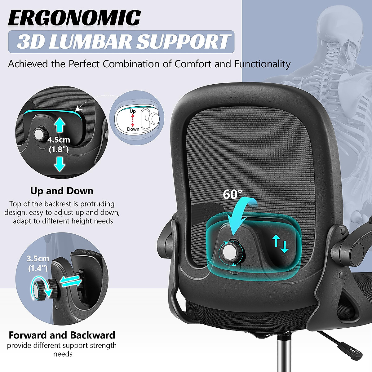 AtHope Drafting Chair, Tall Office Chair Ergonomic Standing Desk Chair,with Adjustable Footrest Ring, 3D Lumbar Support, Flip-up Armrests, Swivel Desk Stool for Drawing Working (Black)