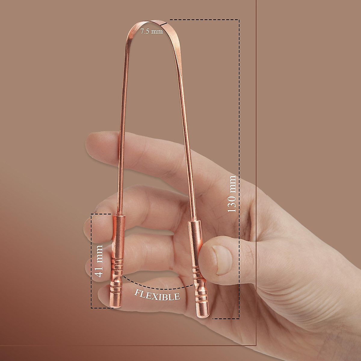 MasterMedi Tongue Scraper with Case Easy to Use Tongue Scraper for Adults, Tongue Cleaner for Oral Care & Hygiene (Copper Set of 2 (with Travel Case))