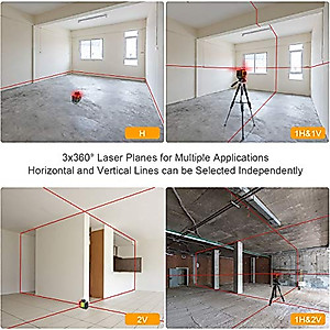 Huepar 3D Self-Leveling Laser Level 3x360 Red Cross Line 100Ft Three-Plane Leveling and Alignment Laser Level Tool -Two 360° Vertical and One 360° Horizontal Line -Magnetic Pivoting Base GF360R