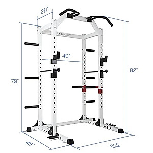body power], 1st Gen Sturdy Deluxe Rack Cage with Accessories, Power Rack, Power Tower, Pull-Up Bar, Squat Rack, Attachments, Safety Bars, Built-in Floor-Mount Anchors, White, SMU6200