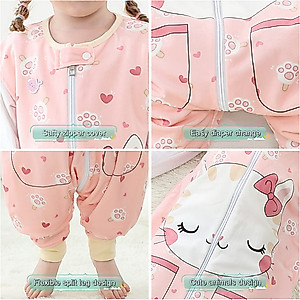 MICHLEY Unisex Baby Wearable Blanket Autumn Winter Toddler Sleeveless Sleeping Bag with Feet,Cat,1-3T