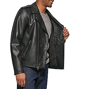 Levi's Men's Faux Leather Motorcycle Jacket, New Black, Large
