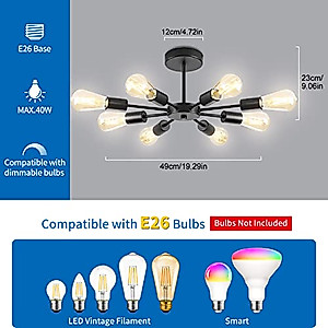 ANWIO Modern Flush Mount Ceiling Light Metal Art Industrial Ceiling Light 8 Lights Black Sputnik Painted Finish Chandelier for Kitchen Farmhouse Living Room Dining Room(8Head)