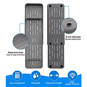 KOUPA Expandable Silverware Drawer Organizer Set of 2, Compact Utensil Flatware Tray for Kitchen, Adjustable Plastic Cutlery Holder Storage for Spoons Forks Knives, Gray