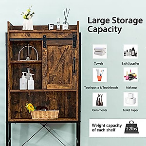 Tangkula Over-The-Toilet Storage Cabinet, Freestanding 4-Tier Bathroom Organizer Rack w/Adjustable Shelf & Sliding Barn Door, Multifunctional Bathroom Space Saver, 25 x 9.5 x 67.5 in (Rustic Brown)