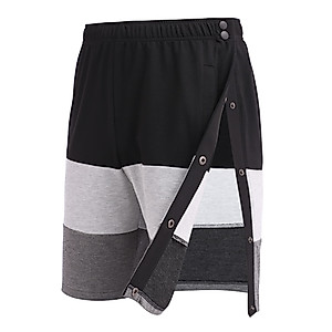 Deyeek Tear Away Shorts for Men Side Snap Cotton Color Block Shorts Post Surgery Recovery Break Away Pants with Pockets