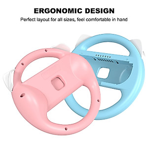 momen Switch Steering Wheel for Nintendo Switch Accessories，Racing Wheels for Mario Kart 8 Deluxe，Compatible with Switch JoyCon Controllers, 2 Pack，Blue & Pink