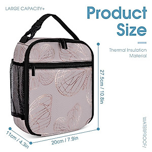 LynaRei Insulated Lunch Box Butterfly Rose Gold Portable Lunch Bag Reusable Small Cooler Lunchbox for Men Women Picnic Travel