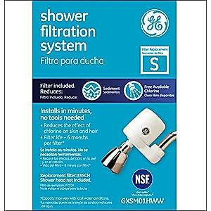 GE Shower Filter System | Connects to Shower Head to Limit Hard Water & Chlorine | Reduce Shower Water Sediment | Easy Install, No Tools Required | Replace Filter (FXSCH) Every 6 Months | GXSM01HWW