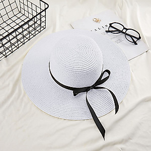 FARVALUE Women's Sun Beach Straw Hat Wide Brim Floppy Folable UPF 50+ Summer Hat for Women White