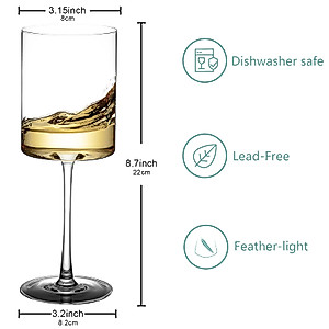Crystal Square Wine Glasses Set Of 4-14 oz Stemware - Hand Blown Edge Wine Glasses- Red and White Wine Glasses With Stem - Premium Clear Drinkware Glassware