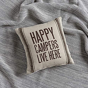 Primitives by Kathy 21686 Dark Striped Pillow, 10" x 10", Happy Campers