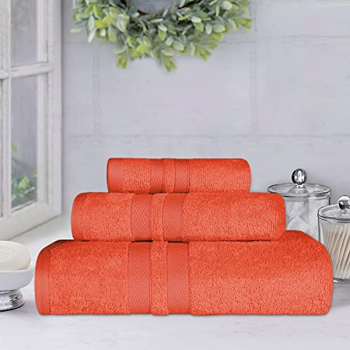 SUPERIOR - 500GSM 6 PC SET TG Superior Egyptian Cotton Towels, Washcloths, Hand, Bath, Tangerine, 6 Piece