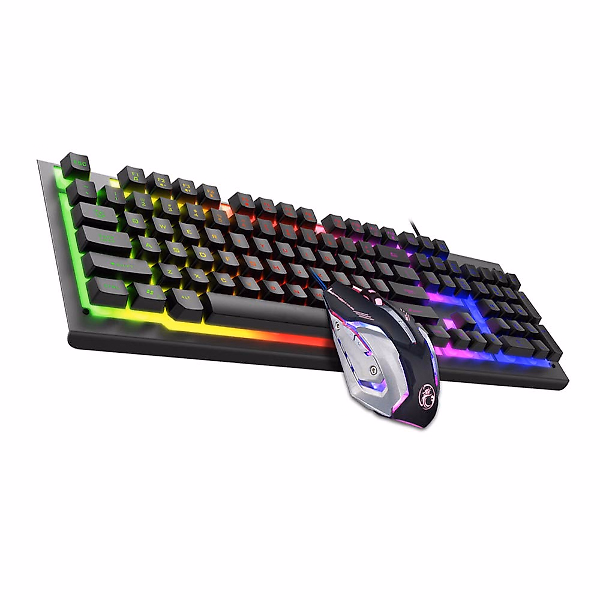 axGear Gaming Keyboard and Mouse Combo USB Wired Floating Keyboard Quiet Ergonomic with RGB Light