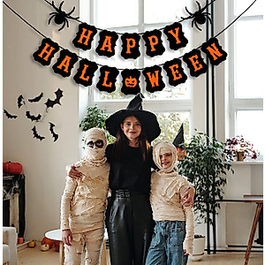 JOZON Happy Halloween Banner Halloween Bunting Banner Garland with Spider Pumpkin Sign for Halloween Party Decorations Halloween Decor for Mantle Fireplace Wall Party Supplies
