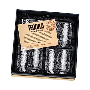 GLASSIQUE CADEAU Tequila Sipping and Cocktail Glasses | Set of 4 | 10 oz Hammered Rocks Glasses for Drinking Mezcal, Margarita, Paloma | Thick Lowball Glasses | Tequila Glassware Collection