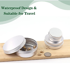 Keadic 30 Pack 1/2 Oz 1 Oz 2 Oz 4 Oz Aluminum Tins Jar with Lids Assortment Set, Silver Screw Top Lids Round Tin Cans Refillable Container Bottle Storage Tins for Candles Spices Lip Balm