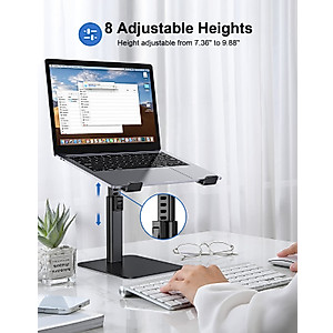 RIWUCT Laptop Stand for Desk, 8 Adjustable Height Aluminum Computer Stand, Ergonomic Laptop Riser Holder Sit to Stand Compatible with MacBook, Air, Pro and More 10"-16" Notebooks - Black