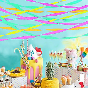 600 feet Glow Crepe Paper Streamers UV Glow Party Neon Streamer Decorations Glow in The Dark Black Light Reactive Fluorescent Neon Paper Party Streamers Wedding Birthday Blacklight Party Supplies