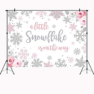 Aperturee 7x5ft Christmas Snowflake Photo Backdrop a Little Snowflake is on The Way Floral Photography Backgrounds Baby Shower Birthday Children Party Decoration Photo Booth Studio Props